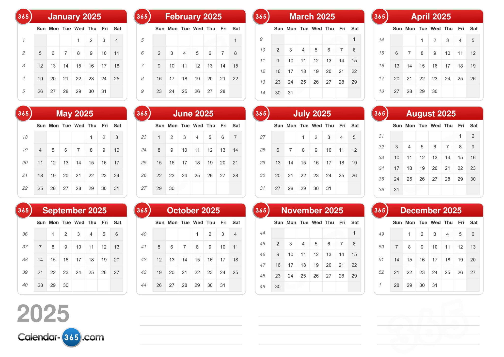 2025 Weekly Calendar Printable | Calendar 2025