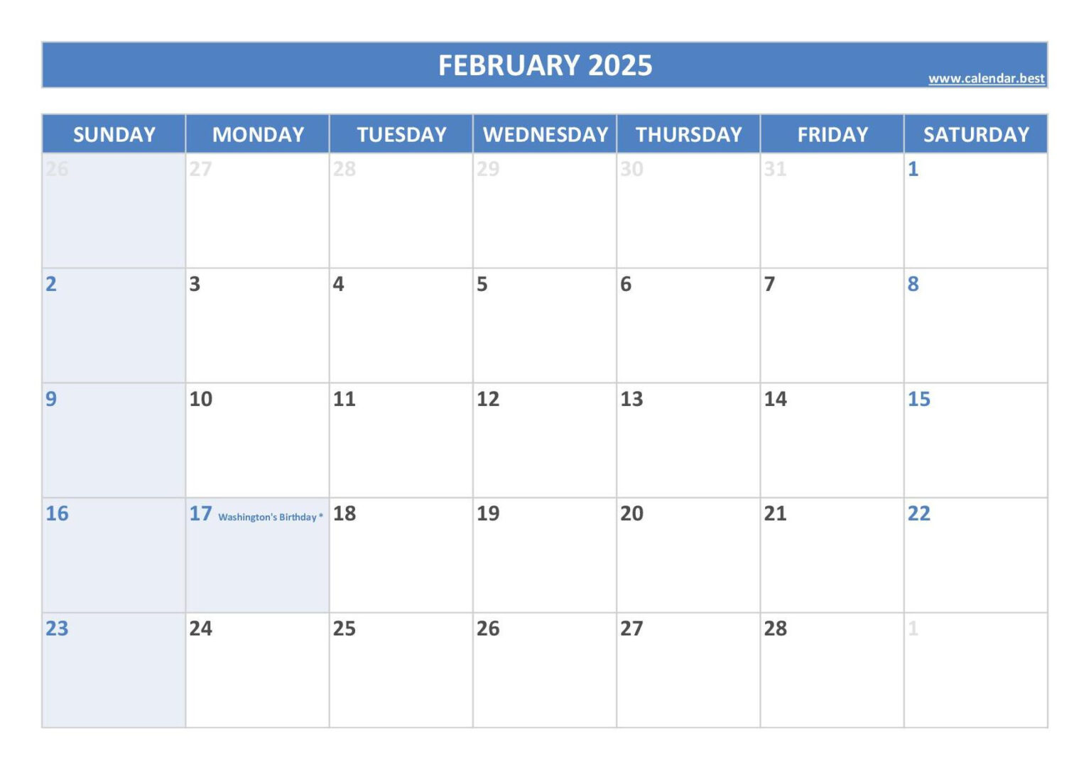 February Calendar 2025 with Holidays | Calendar 2025