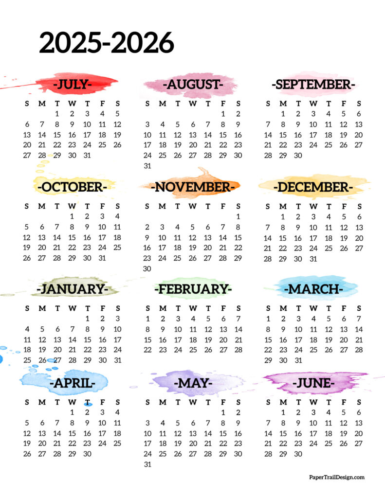 August 2025 - July 2026 Calendar Printable | Calendar 2025