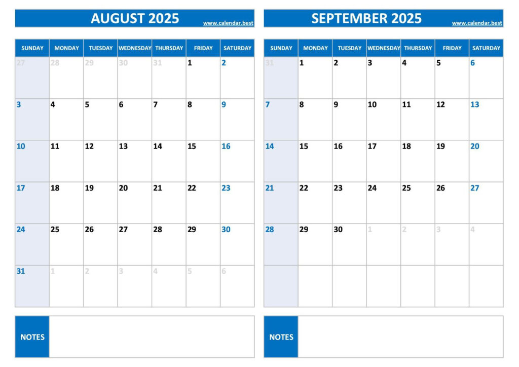 Printable Calendar August and September 2025 | Calendar 2025