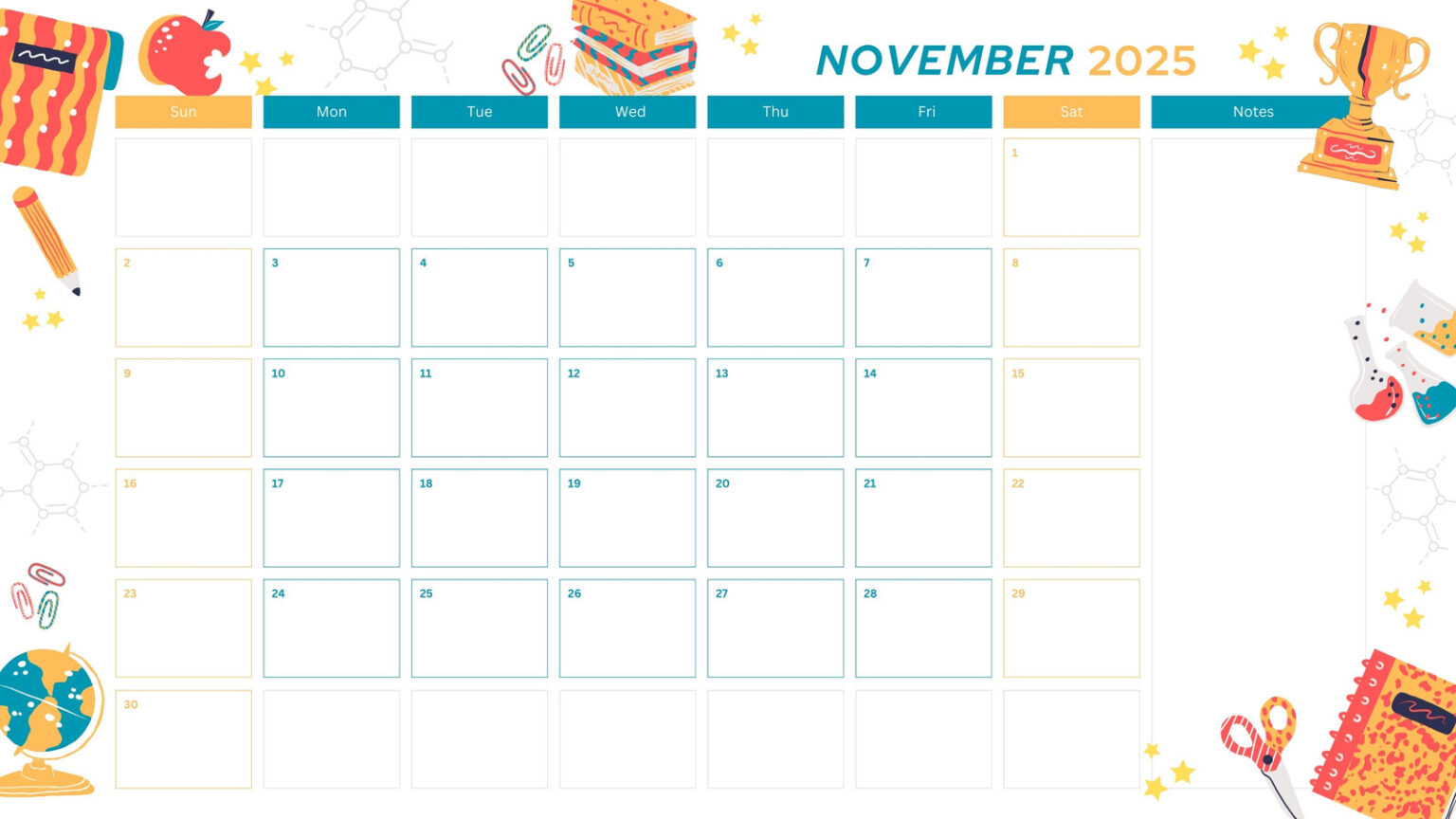 Printable November 2025 Calendar For Kindergarten | Calendar 2025