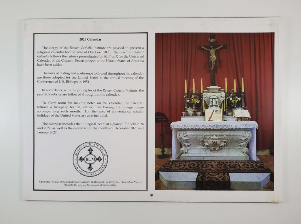 Traditional Latin Mass Catholic Calendar 2026 | Calendar 2025