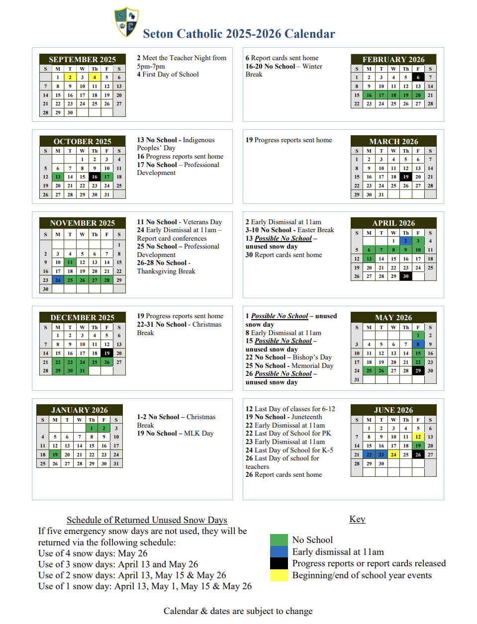 Seton Catholic College Calendar 2026 | Calendar 2025