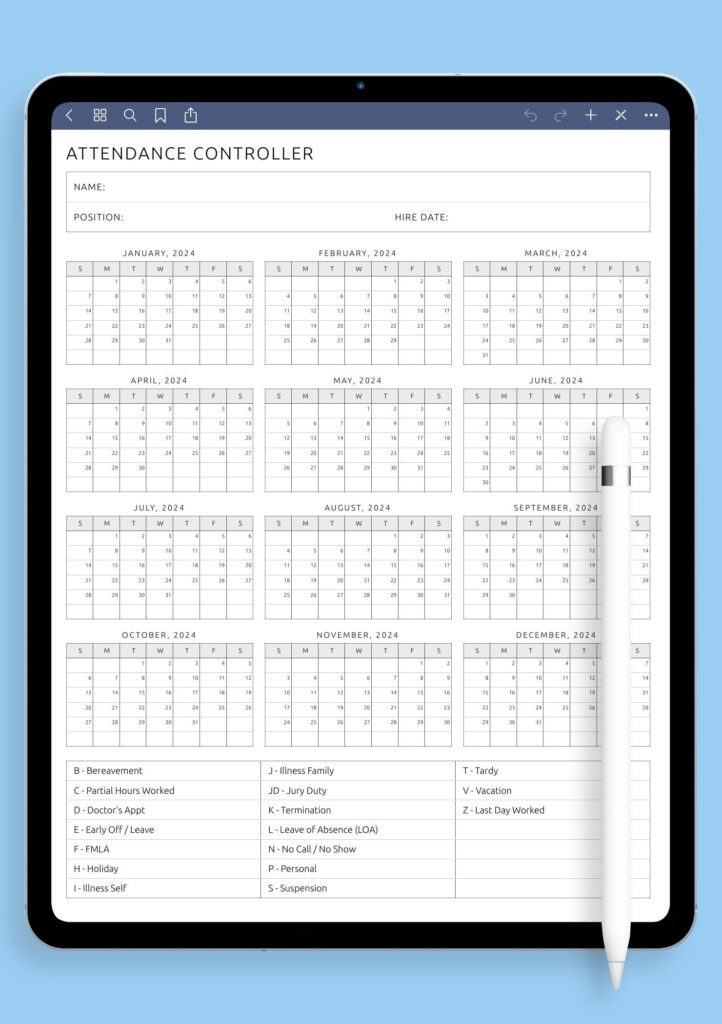 Free Printable 2026 Employee Attendance Calendar Download | Calendar 2025