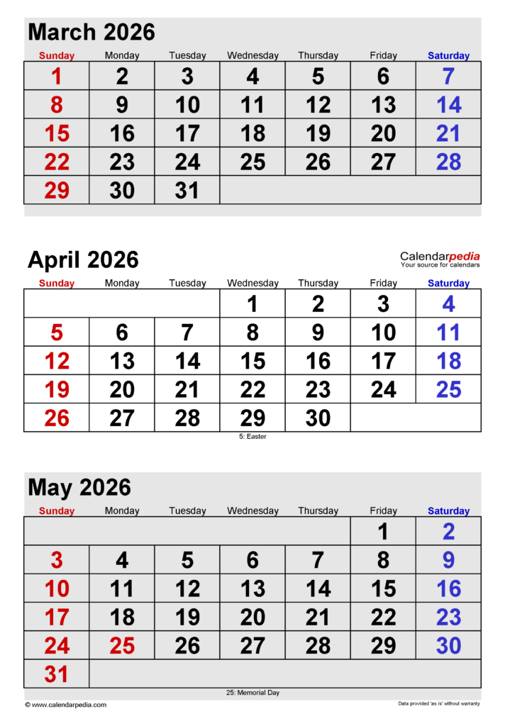 March and April Printable Calendar 2026 | Calendar 2025